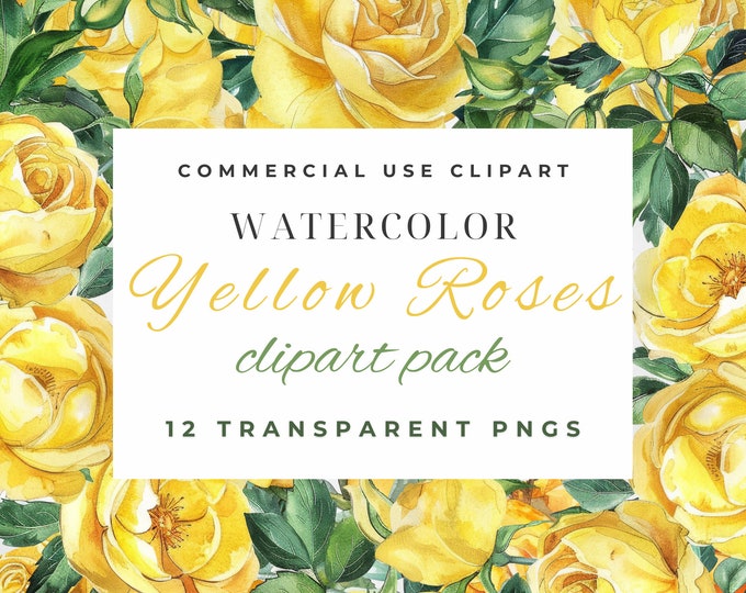 10 Yellow Roses Frame Clipart, Yellow Roses Watercolor, Yellow Roses ...