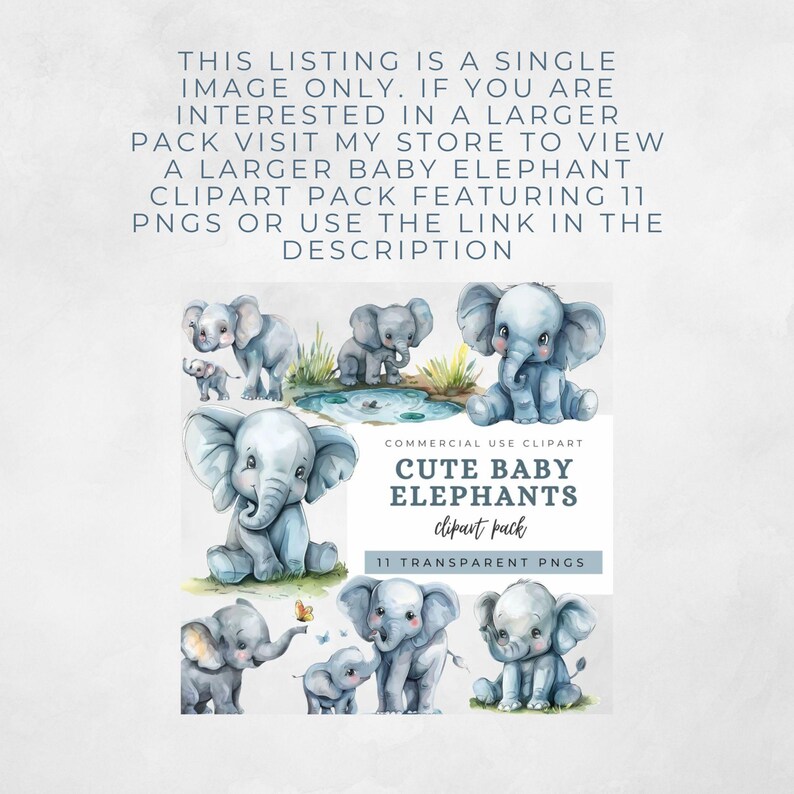 Adorable Baby Elephant SINGLE IMAGE Transparent PNG Clip Art Pack ...