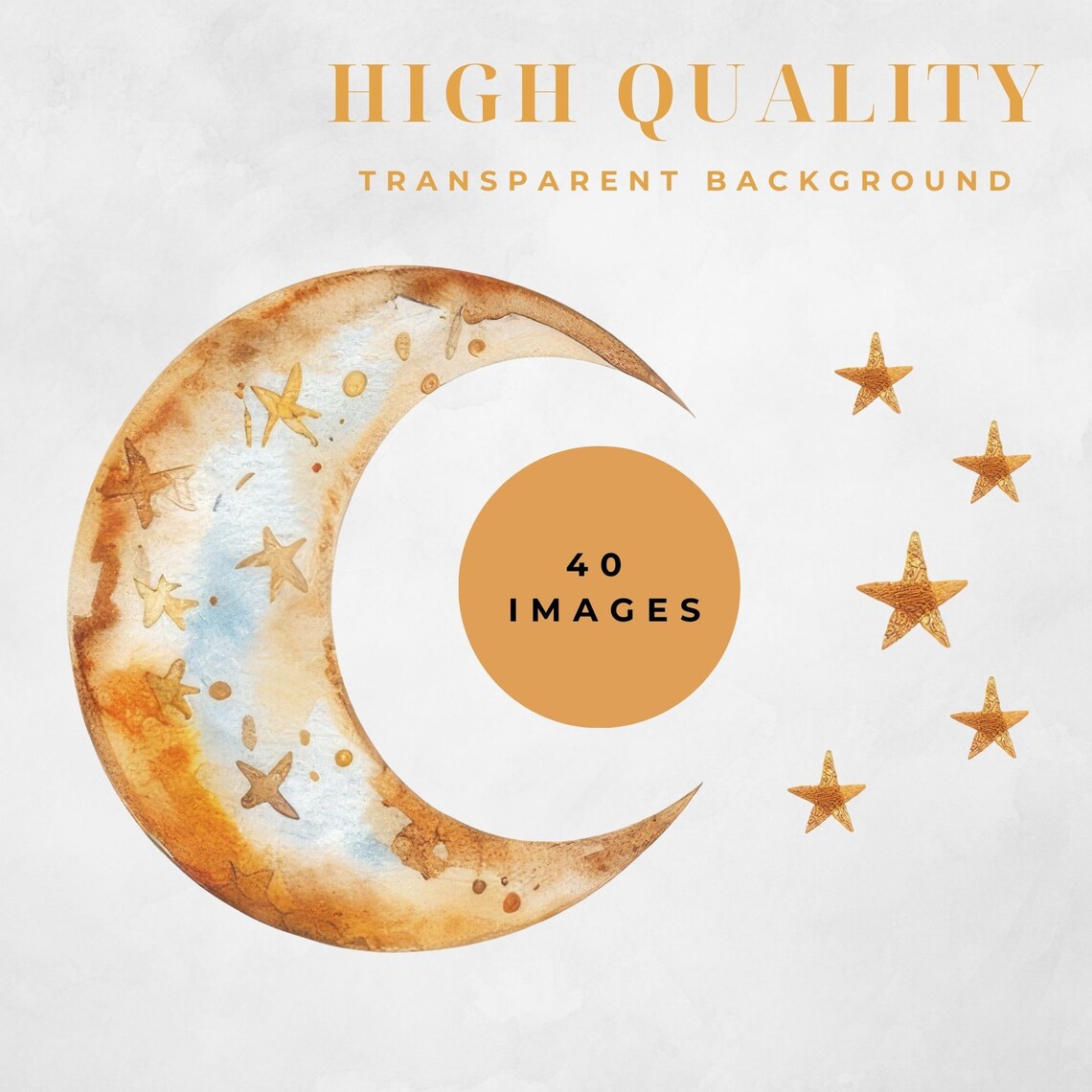 Sun, Moon and Stars Watercolor Style Clipart, Large Clipart Pack, 40 ...