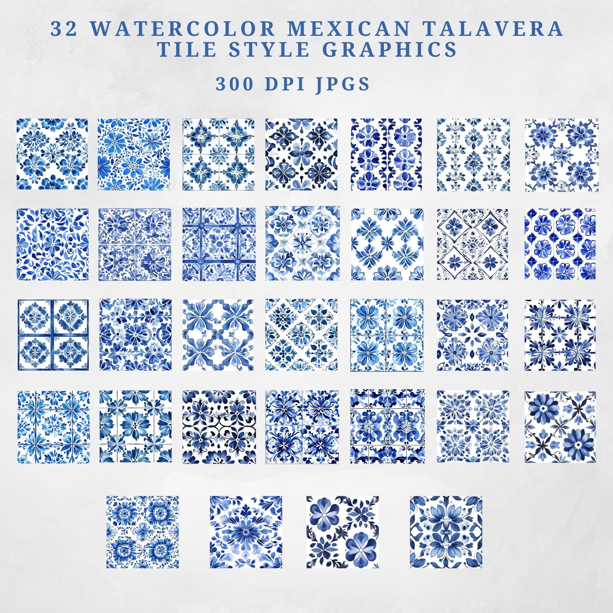 Mexican Talavera Tile Clipart & Seamless Patterns | Blue and White ...