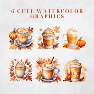 Pumpkin Latte Clipart: Cosy Fall Beverage Graphics (6 High Resolution ...