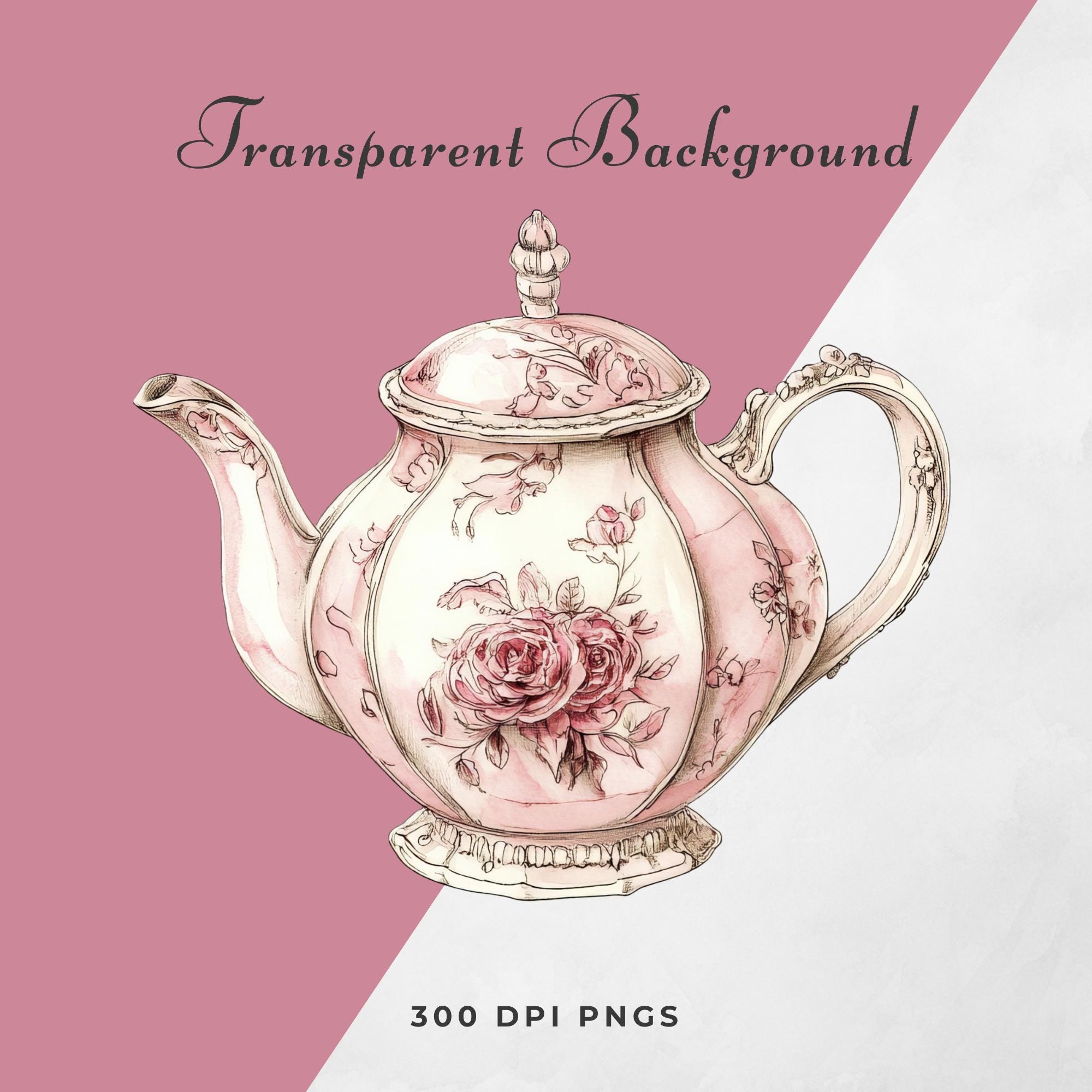 Rose Pink Victorian Tea Party Clipart: Watercolor PNG Graphics - Etsy