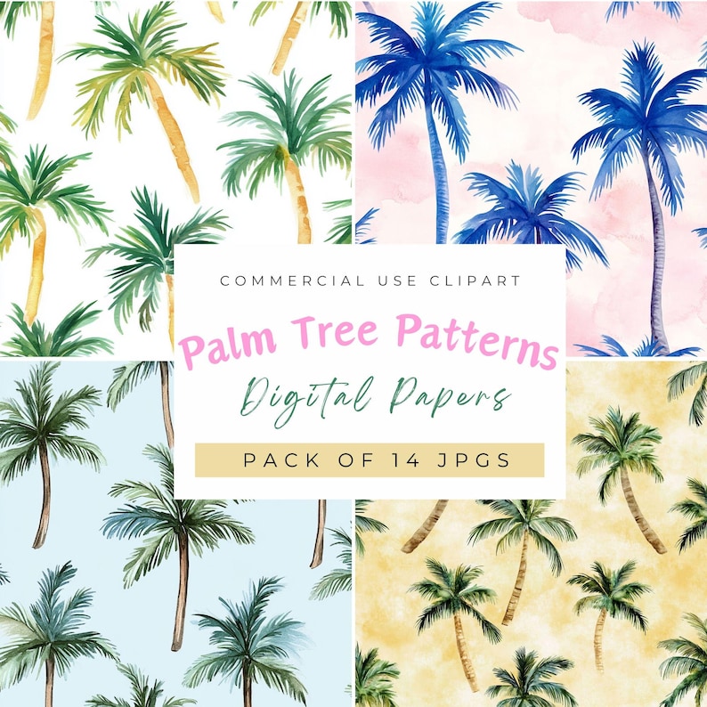 Palm Tree Pattern Digital Papers | 14 High Quality Colourful Tropical ...