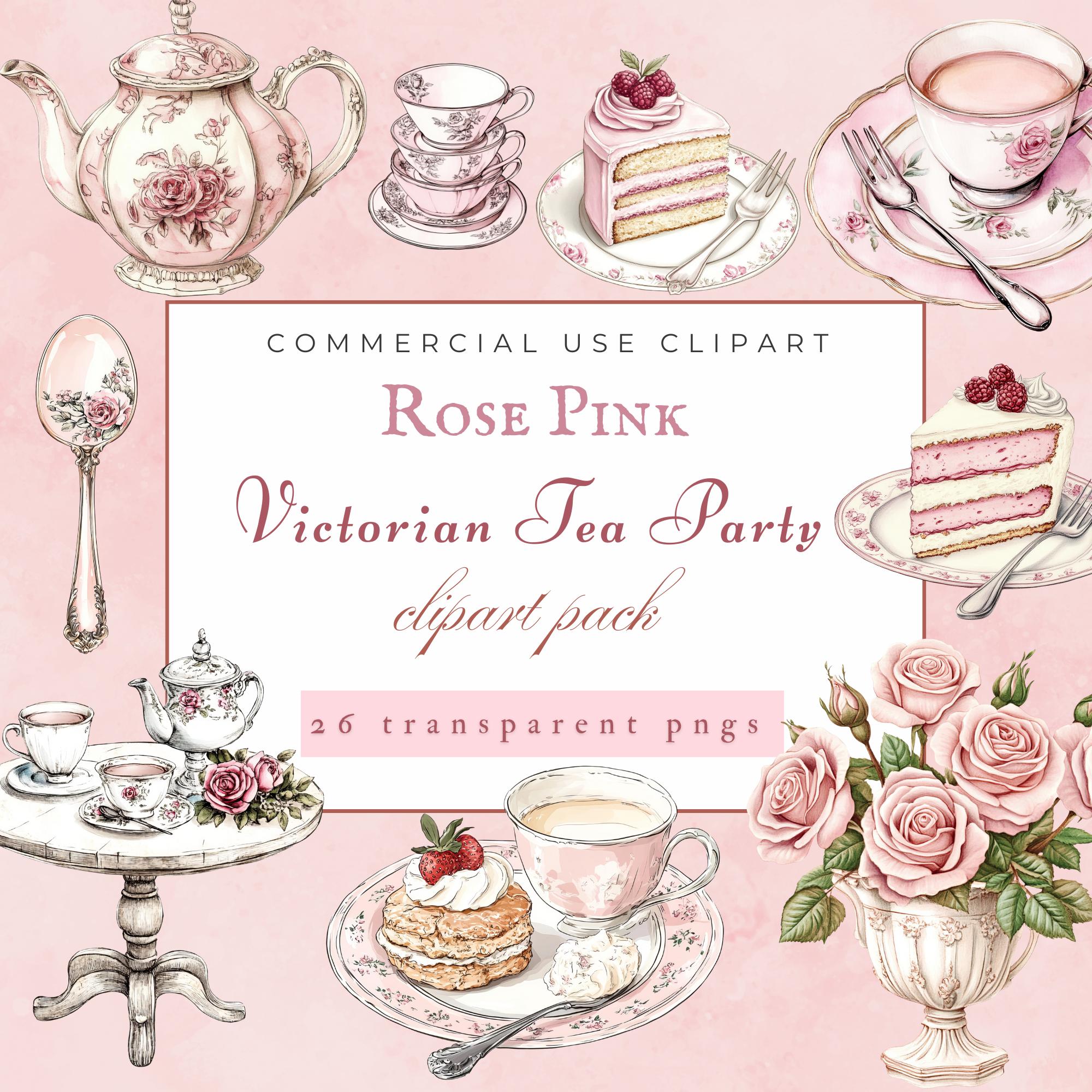 Rose Pink Victorian Tea Party Clipart: Watercolor PNG Graphics - Etsy
