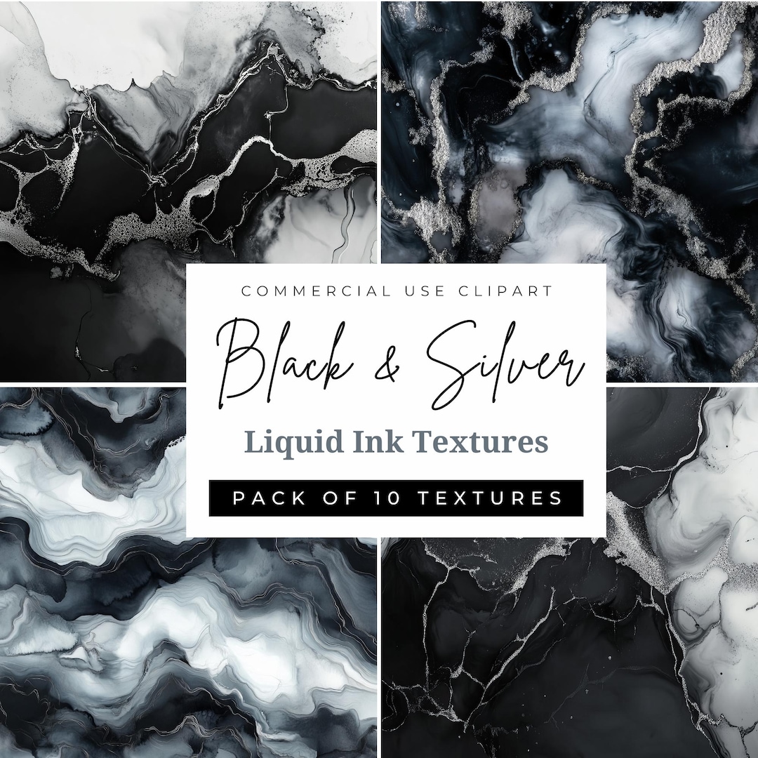 Black and Silver Texture Pack, Smoky Liquid Ink Style, Black Silver ...