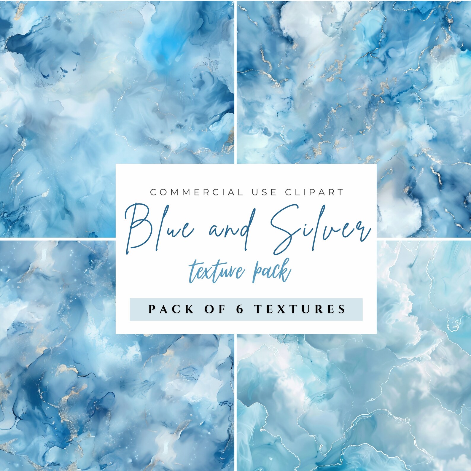 Blue Silver Texture Pack, Blue Silver Backgrounds, Clipart, Commercial ...