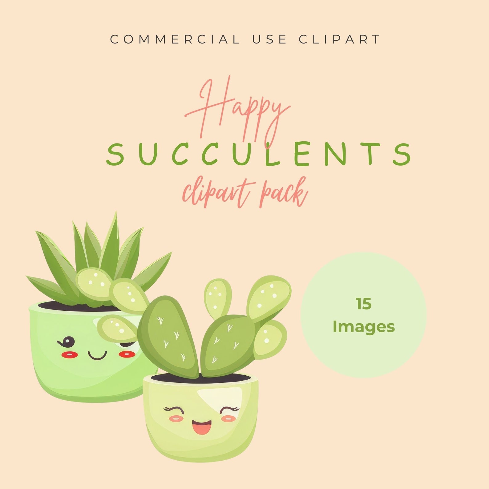 Happy Succulents Clipart Pack, Cute Pot Plants Clipart, Kawaii Pot ...