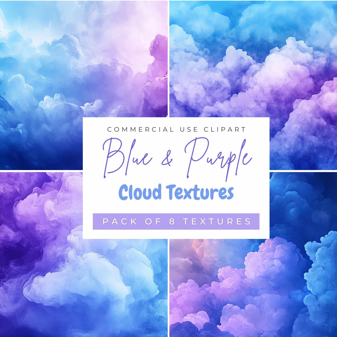 Blue & Purple Cloud Texture Pack: Watercolor Digital Papers (commercial ...