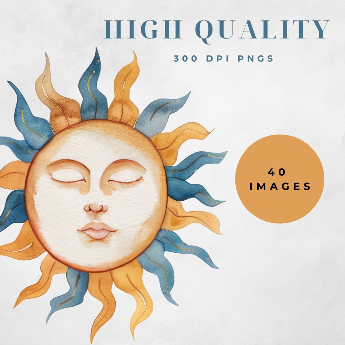 Sun, Moon and Stars Watercolor Style Clipart, Large Clipart Pack, 40 ...