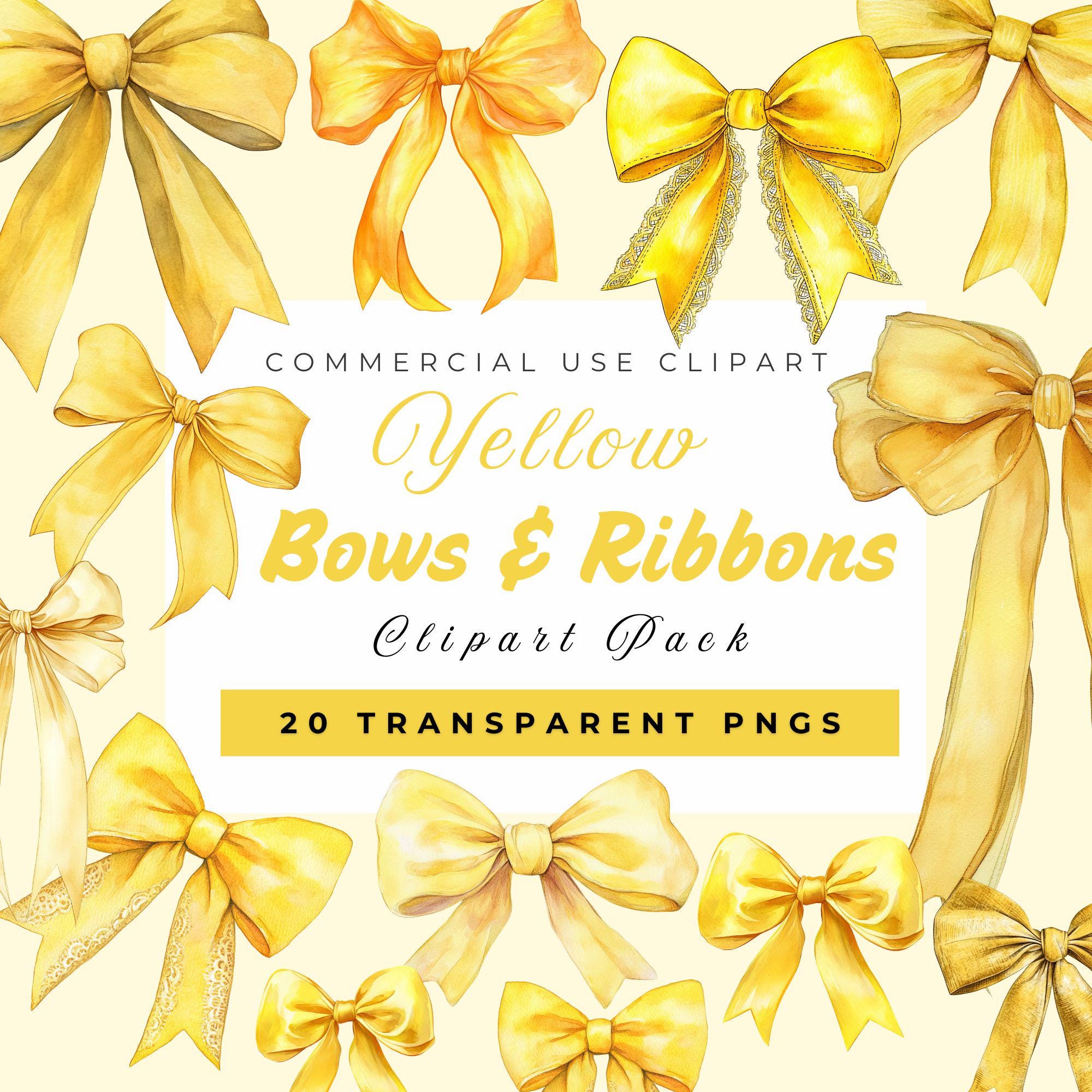 Yellow Bows and Ribbons Clipart Pack | 20 Png Graphics With Transparent ...