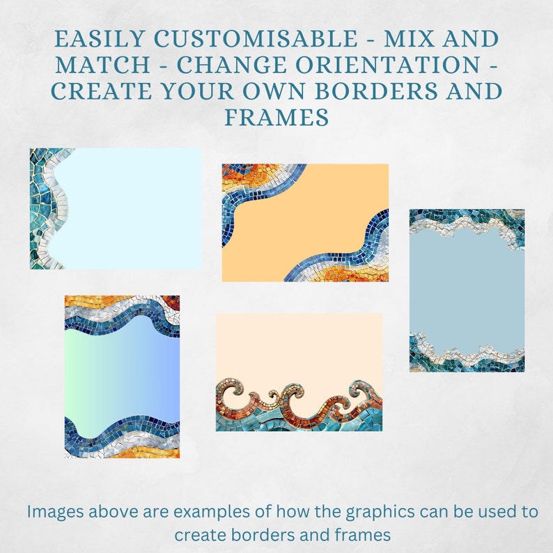 Mosaic Wave Borders and Frames Clip Art Pack of 10 High Resolution Graphics | Easily ...