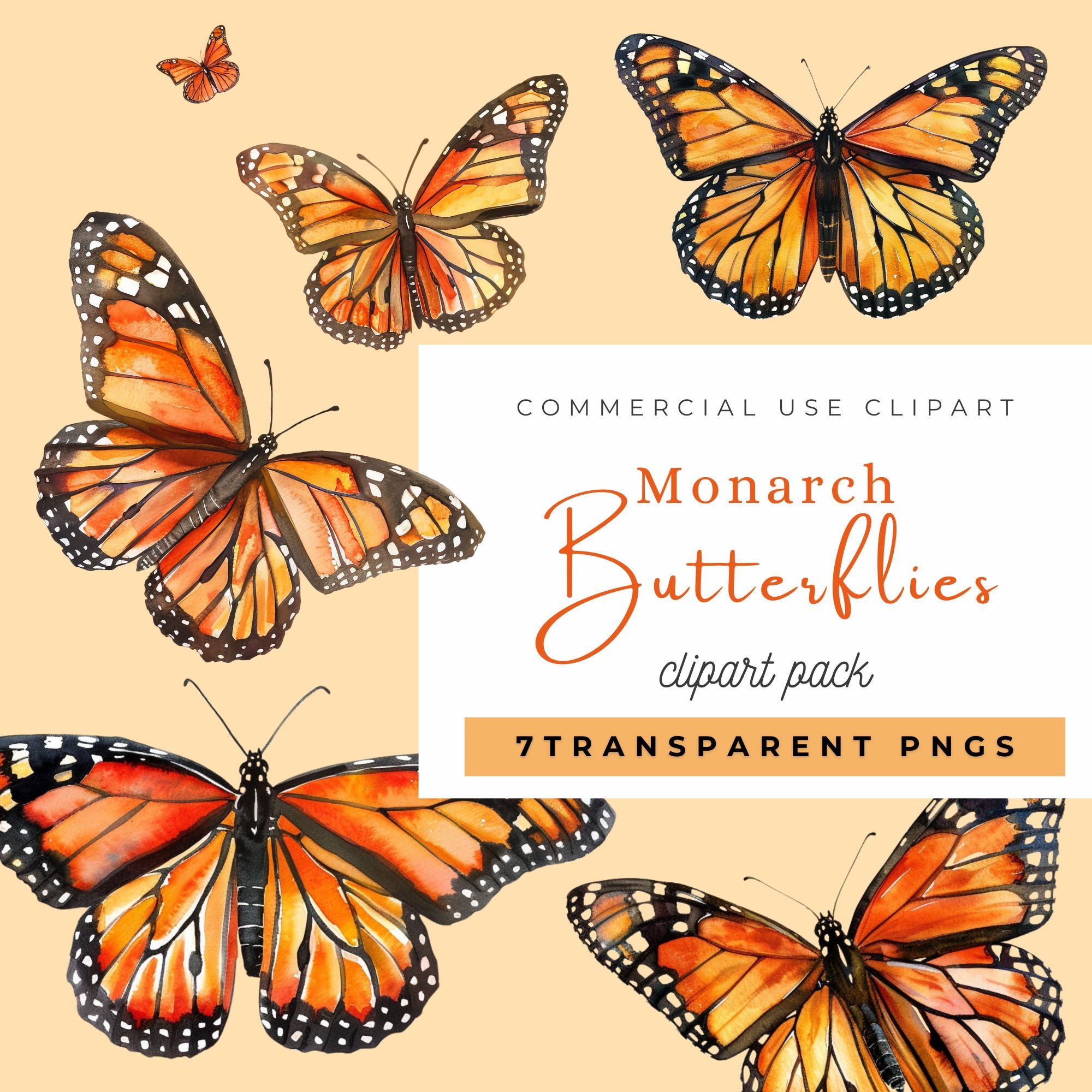 Monarch Butterflies Clipart Pack Transparent Pngs | Watercolor Style ...