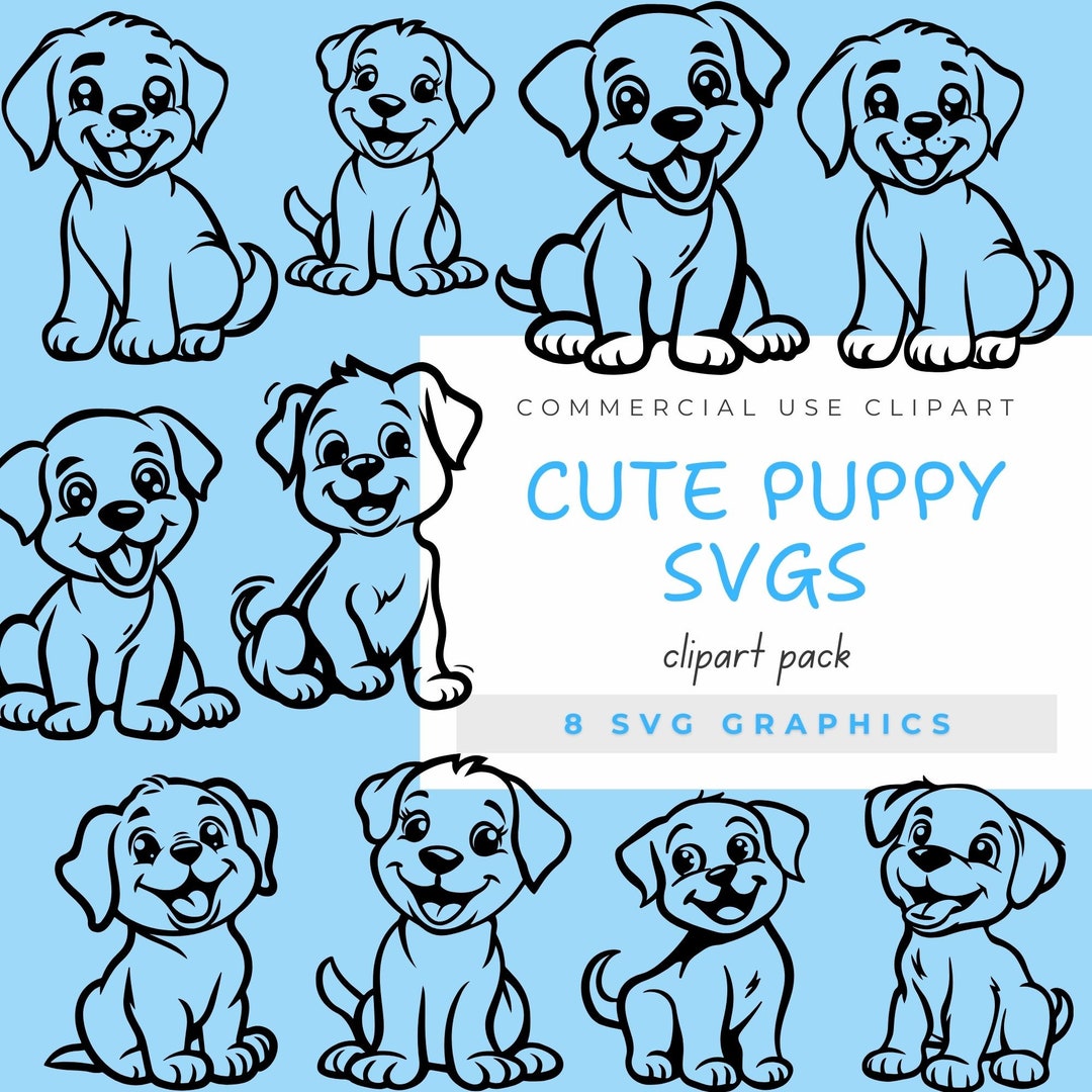Cute Puppy Svgs Clipart Pack, Pack of 8 SVG Graphics Happy Dog ...