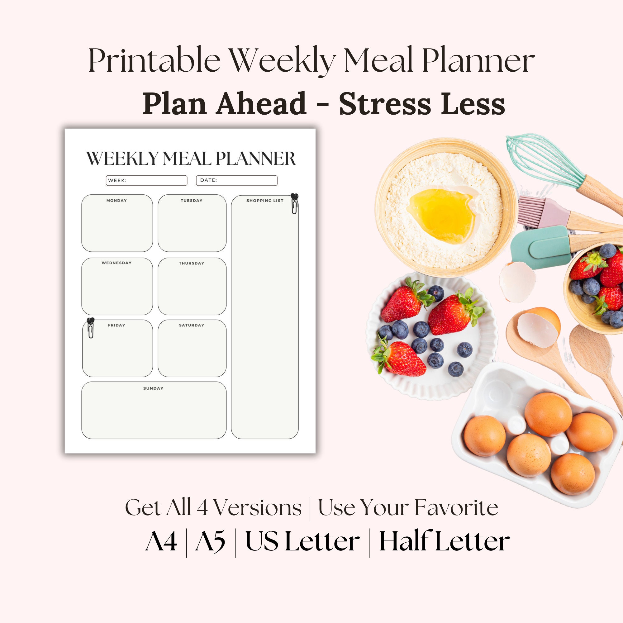 Printable Minimalist Weekly Meal Planner With Grocery List Printable ...