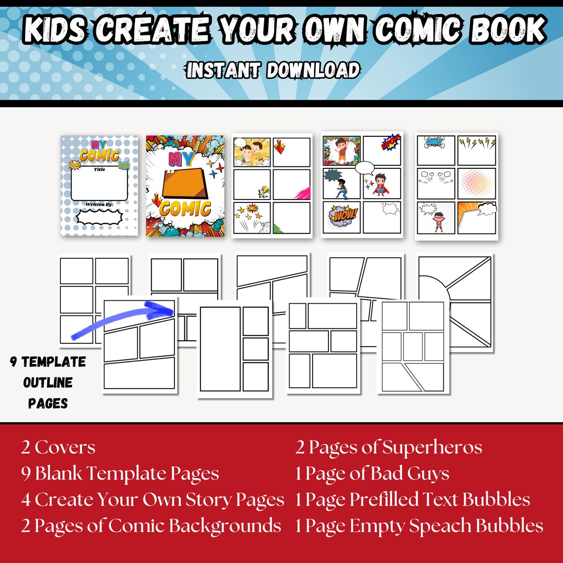 Comic Strip Templates Create Your Own Comic Book Includes 9 Blank ...