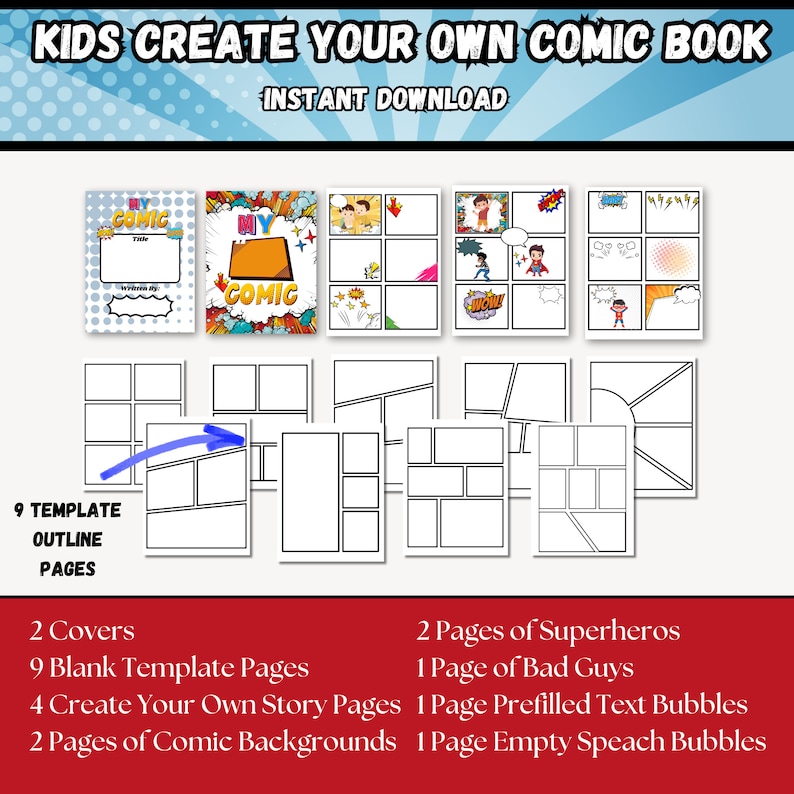 Comic Strip Templates Create Your Own Comic Book Includes 9 Blank ...