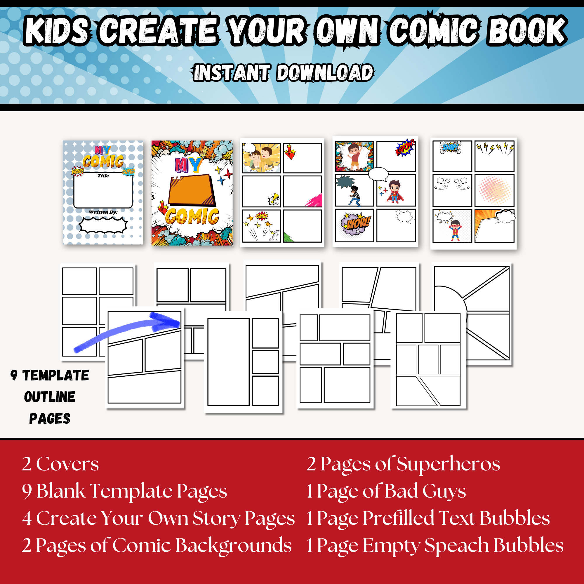 Comic Strip Templates Create Your Own Comic Book Includes 9 Blank ...