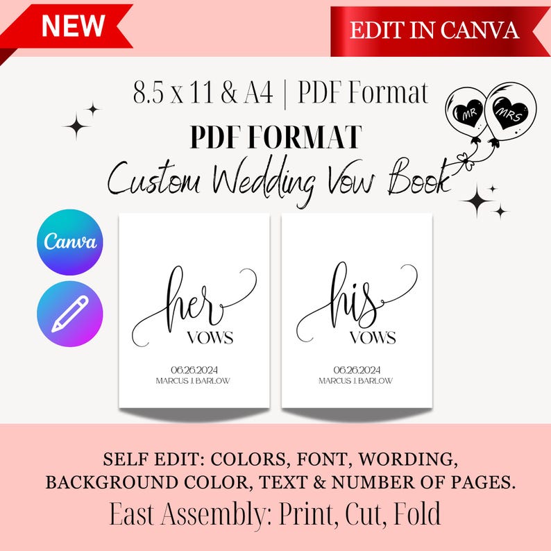 Editable Elegant Wedding Vow Book Personalized Vow Books Custom Vow ...