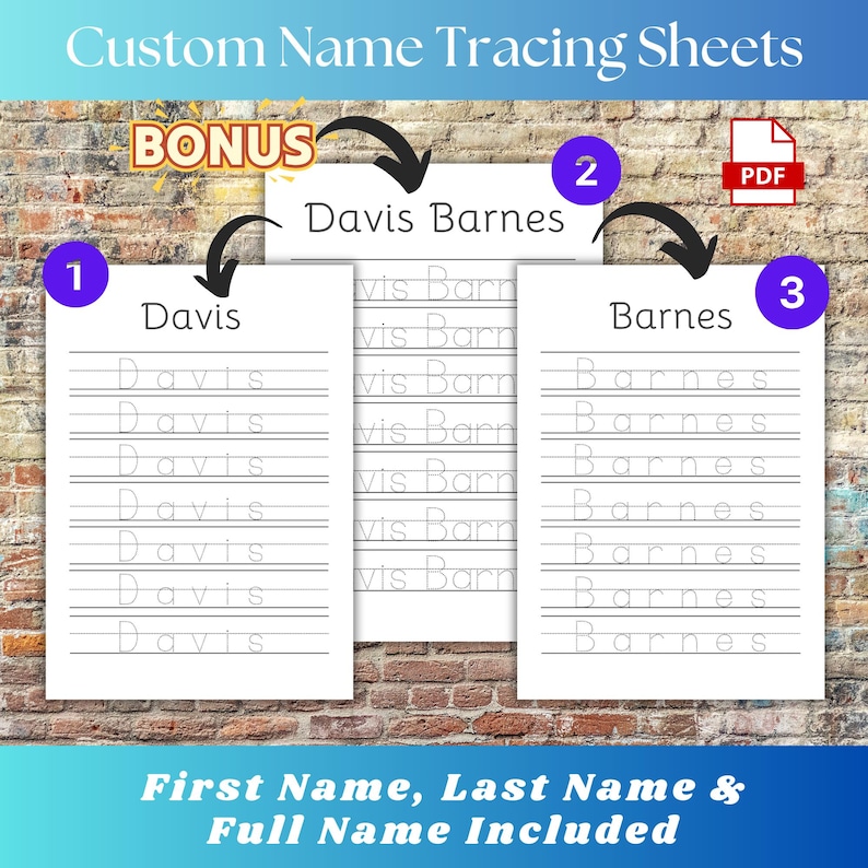 Custom Name Tracing Worksheet, Handwriting Practice (PDF) - Etsy