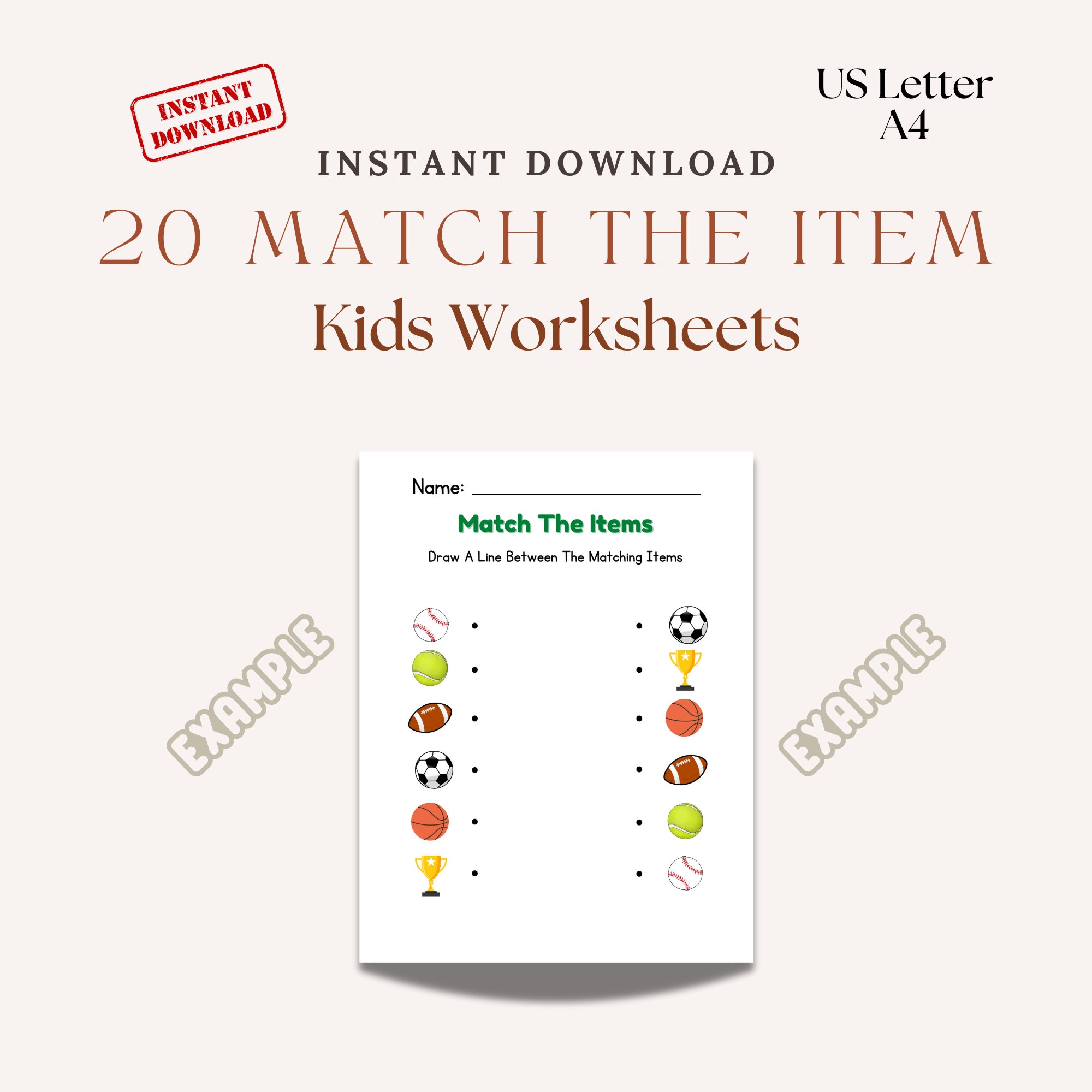 Printable Matching Worksheets for Kids Picture Match Kindergarten ...
