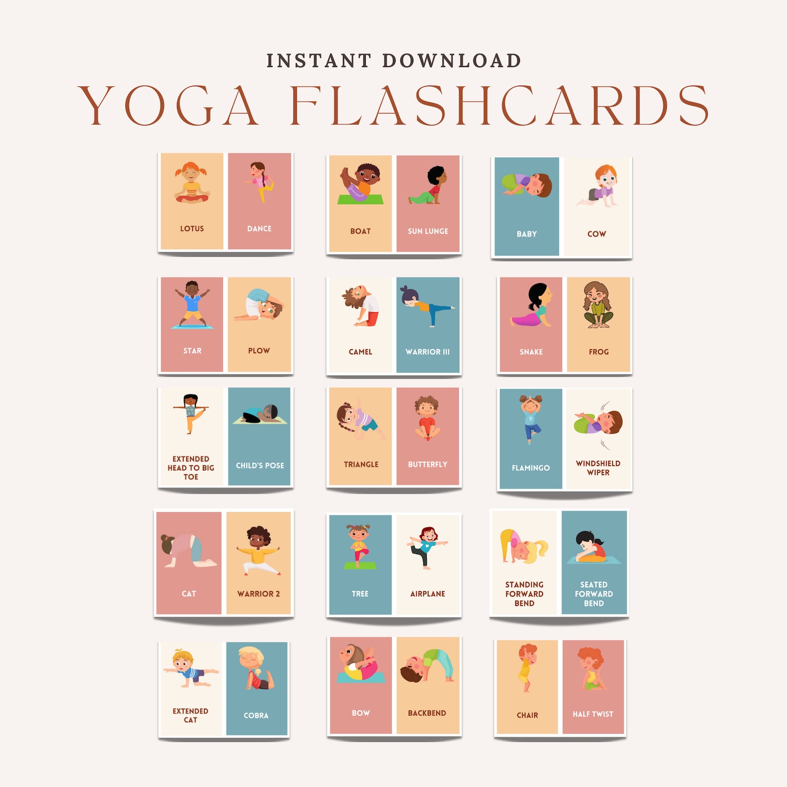 Toddler Montessori Printable Yoga Flashcards for Kids Easy Yoga ...
