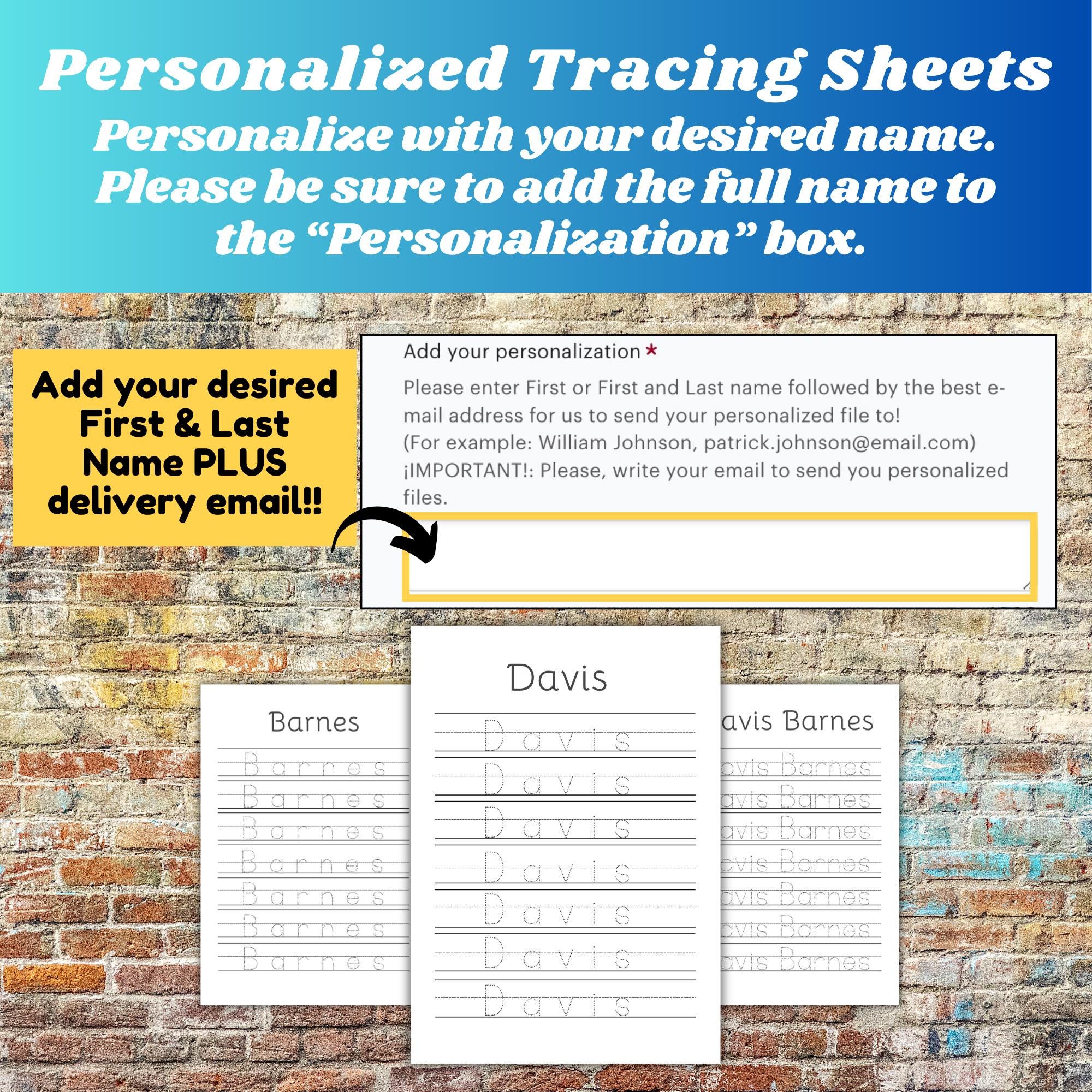 Custom Name Tracing Sheet Handwriting Practice Personalized Name Trace ...