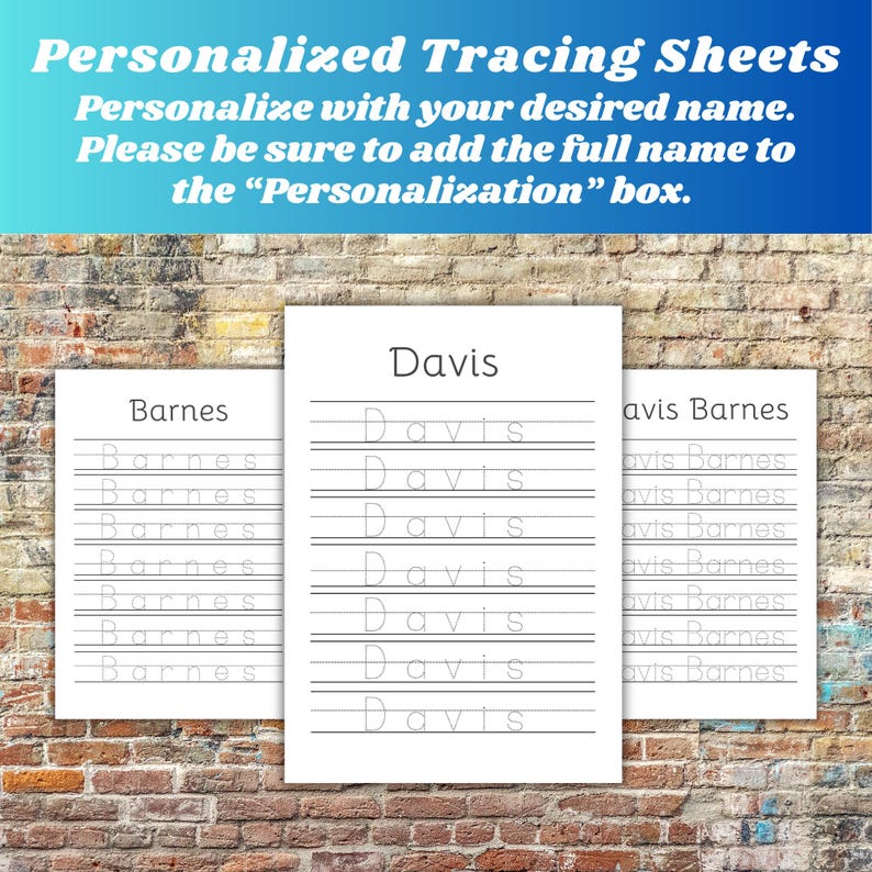 Custom Name Tracing Sheet Handwriting Practice Personalized Name Trace ...