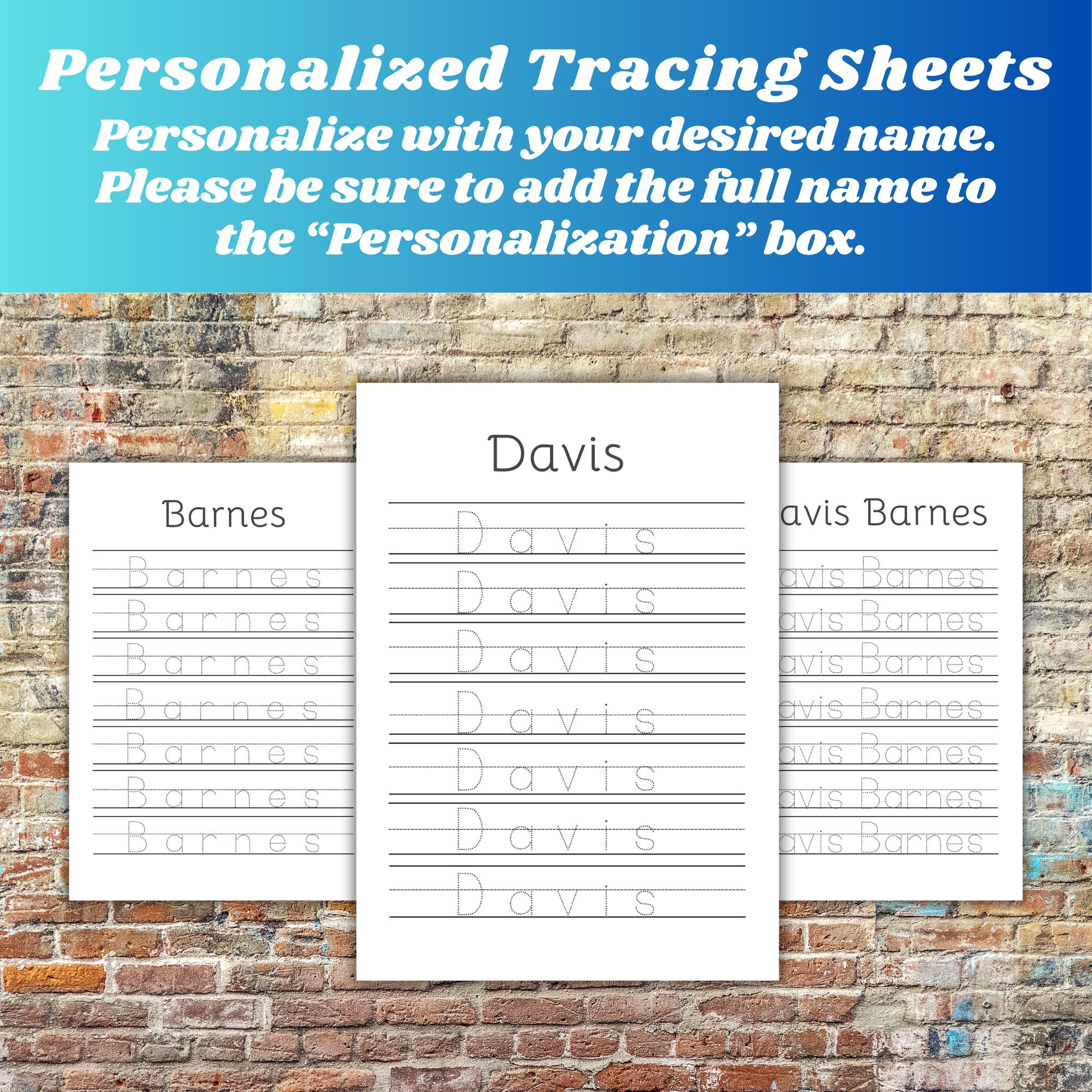 Custom Name Tracing Worksheet, Handwriting Practice (PDF) - Etsy