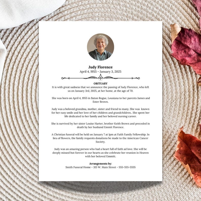 Funeral Program Template for Man, Printable Celebration of Life Program ...