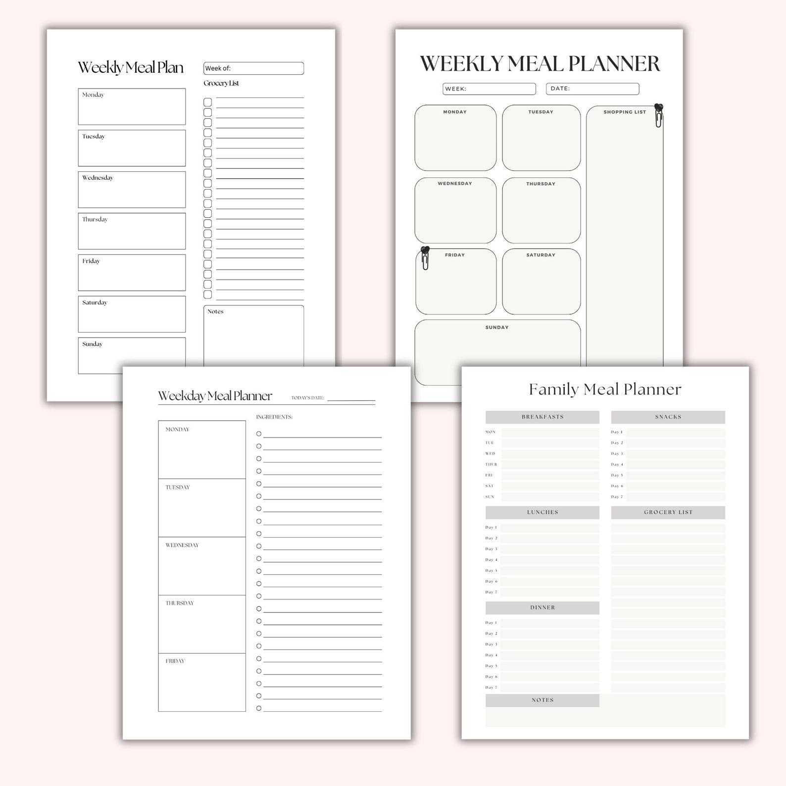 Printable Minimalist Weekly Meal Planner With Grocery List Printable ...