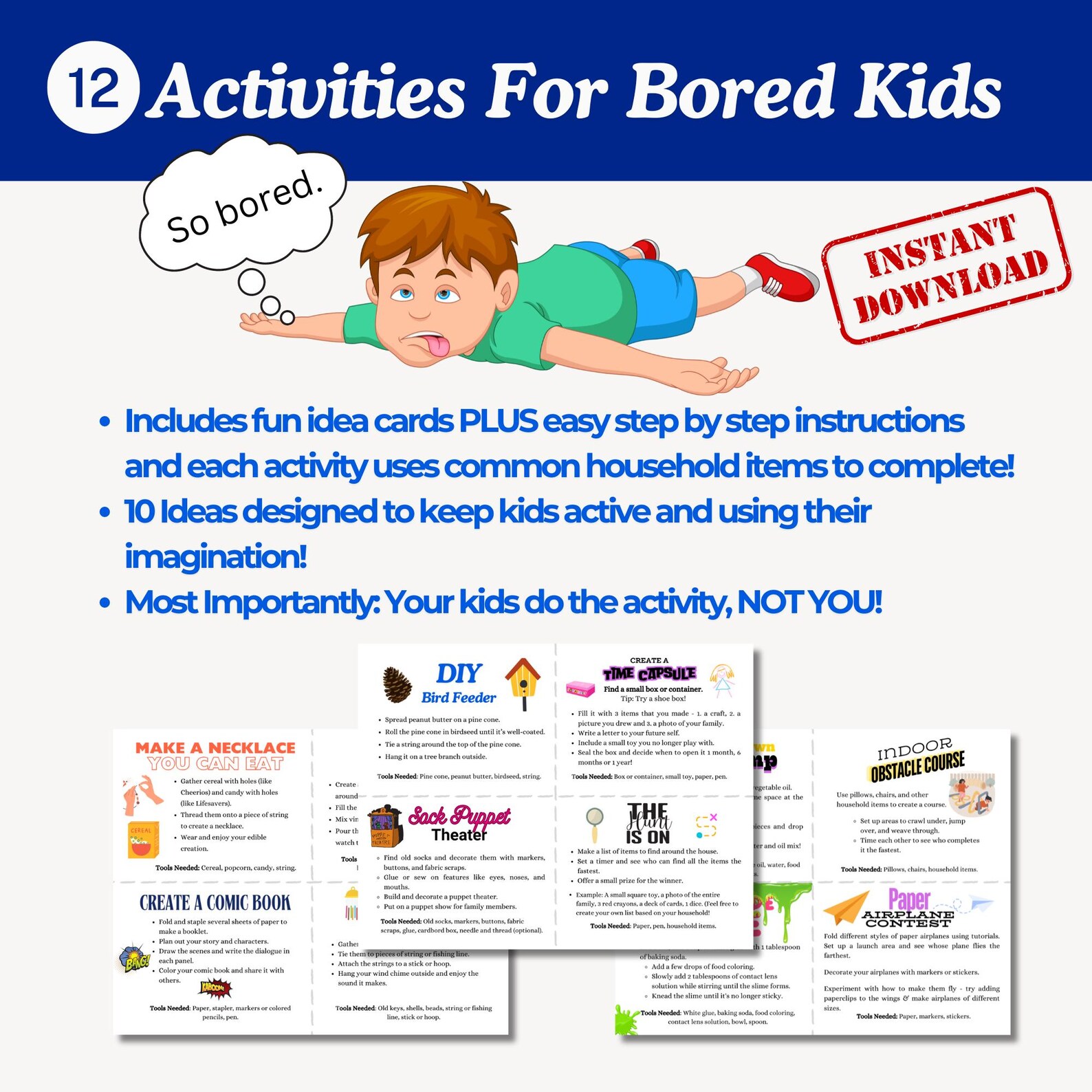 Summer Kids Activity Cards: 12 Printable Boredom Busters (digital ...