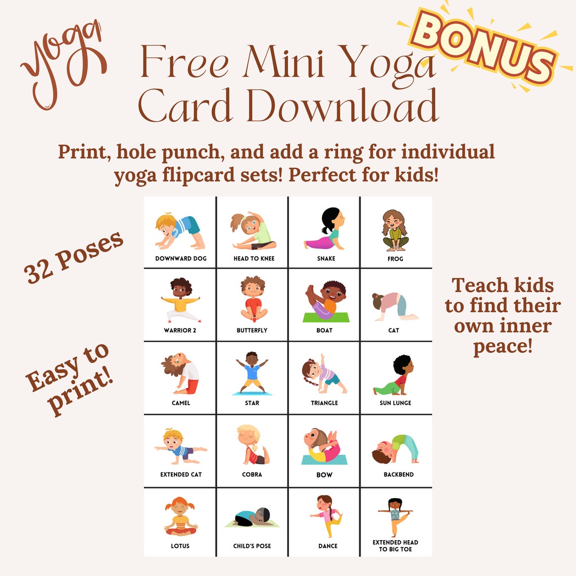 Toddler Montessori Printable Yoga Flashcards for Kids Easy Yoga ...