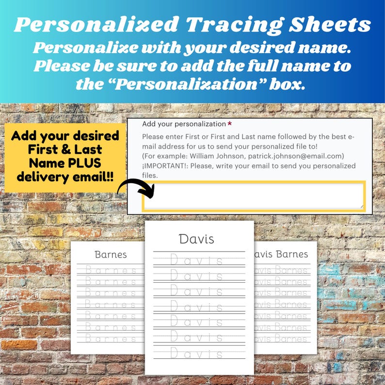 Custom Name Tracing Sheet Handwriting Practice Personalized Name Trace ...