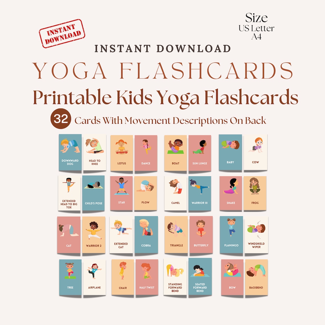 Toddler Montessori Printable Yoga Flashcards for Kids Easy Yoga ...