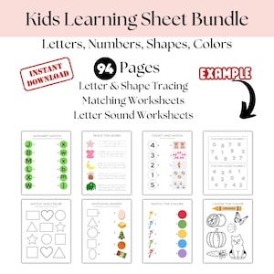 Preschool Pre-k + Kindergarten Learning Bundle 94 Pages Printable ...