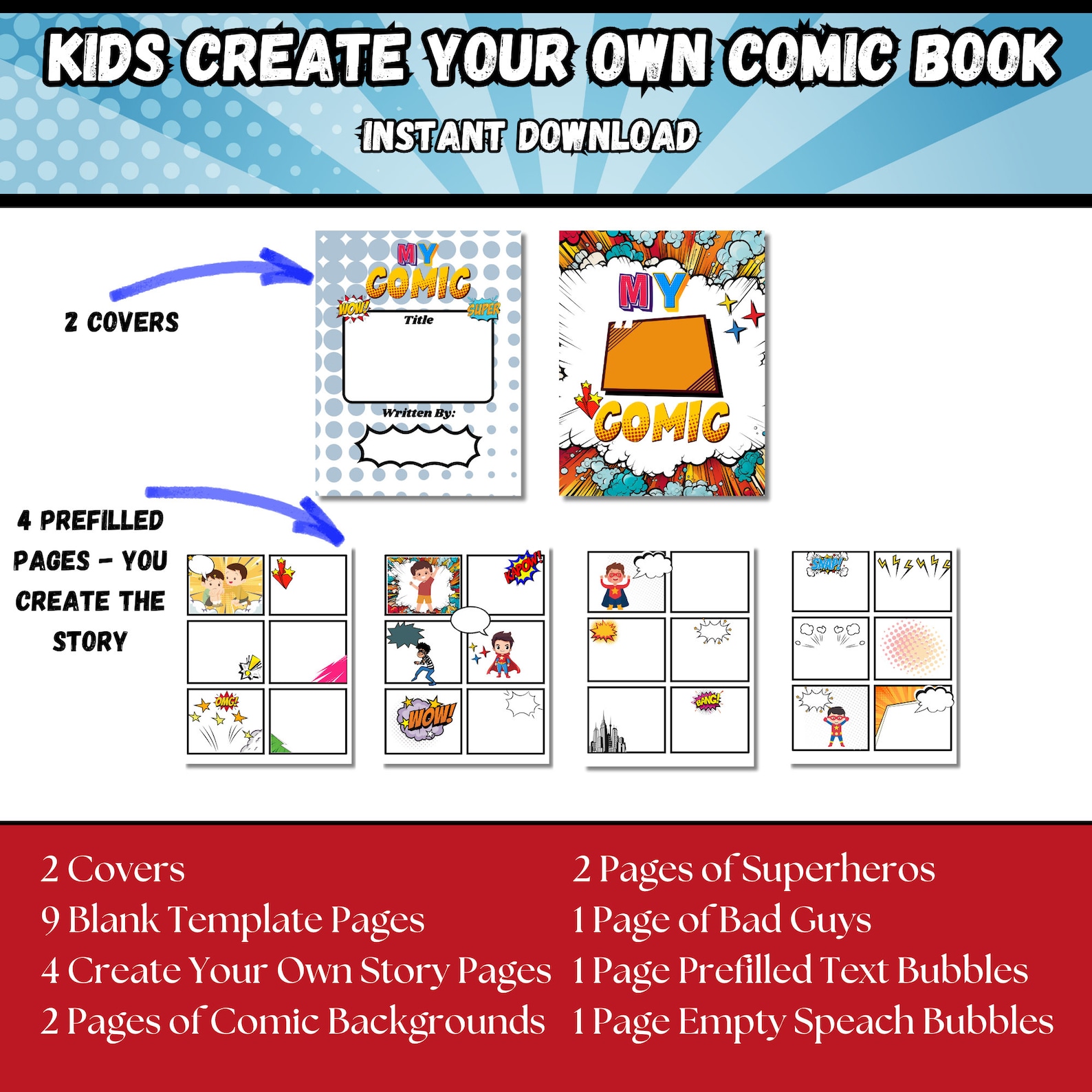 Comic Strip Templates Create Your Own Comic Book Includes 9 Blank ...