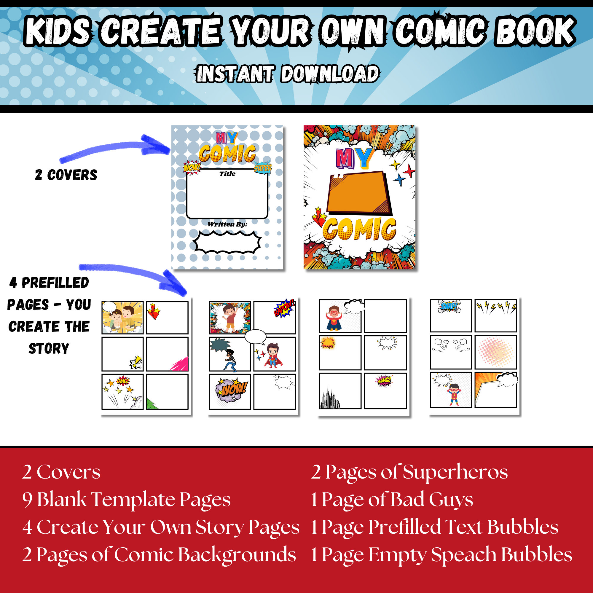 Comic Strip Templates Create Your Own Comic Book Includes 9 Blank ...