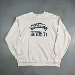 VINTAGE 80s Georgetown University White Crewneck Sweater Sz Large Adult ...