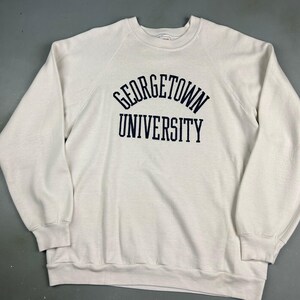 VINTAGE 80s Georgetown University White Crewneck Sweater Sz Large Adult ...
