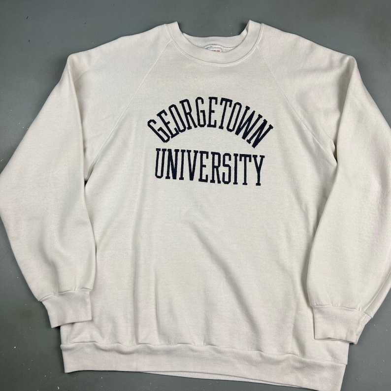 VINTAGE 80s Georgetown University White Crewneck Sweater Sz Large Adult ...
