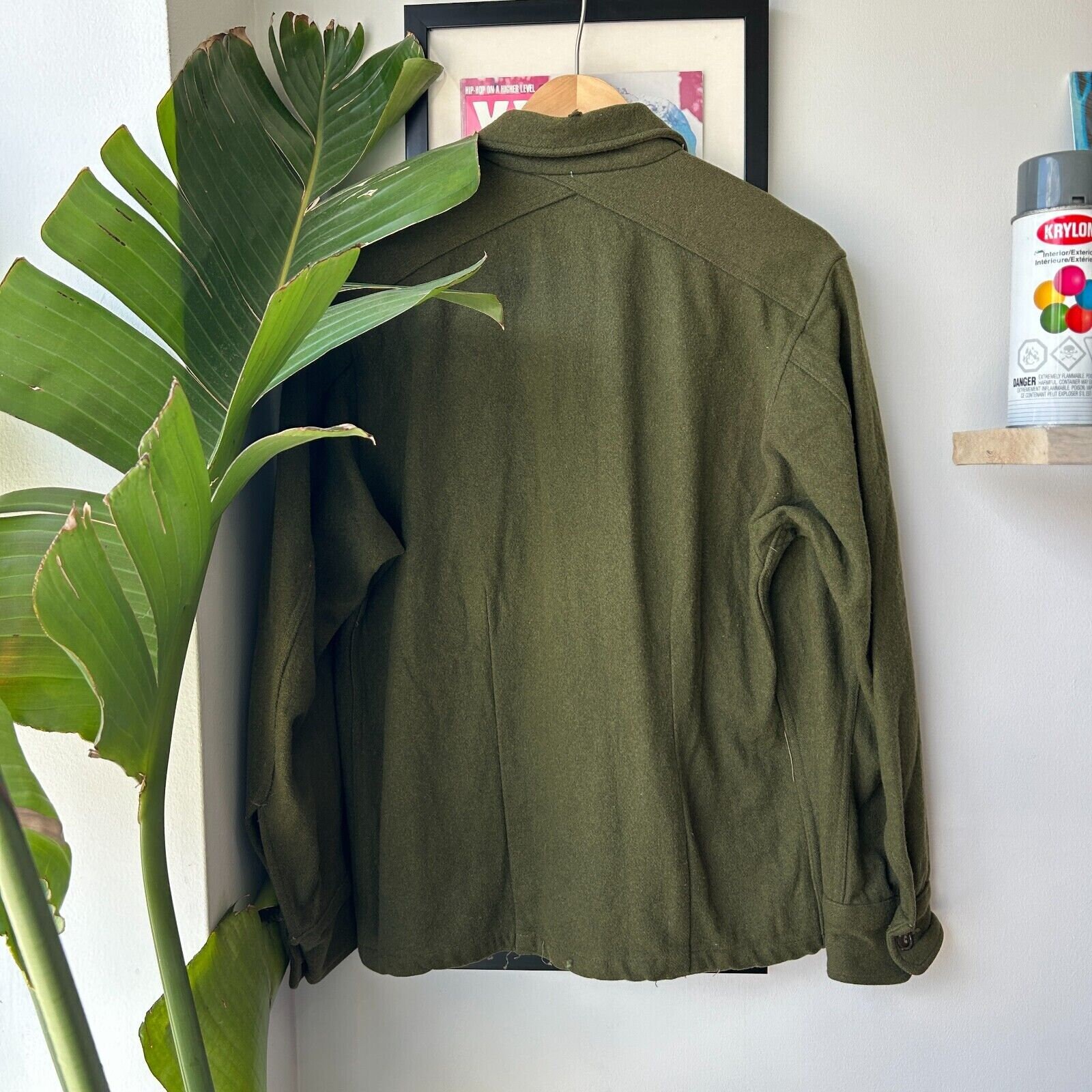 VINTAGE 60s 70s U.S Army Military Fatigue Wool Button Down Shirt Sz M ...