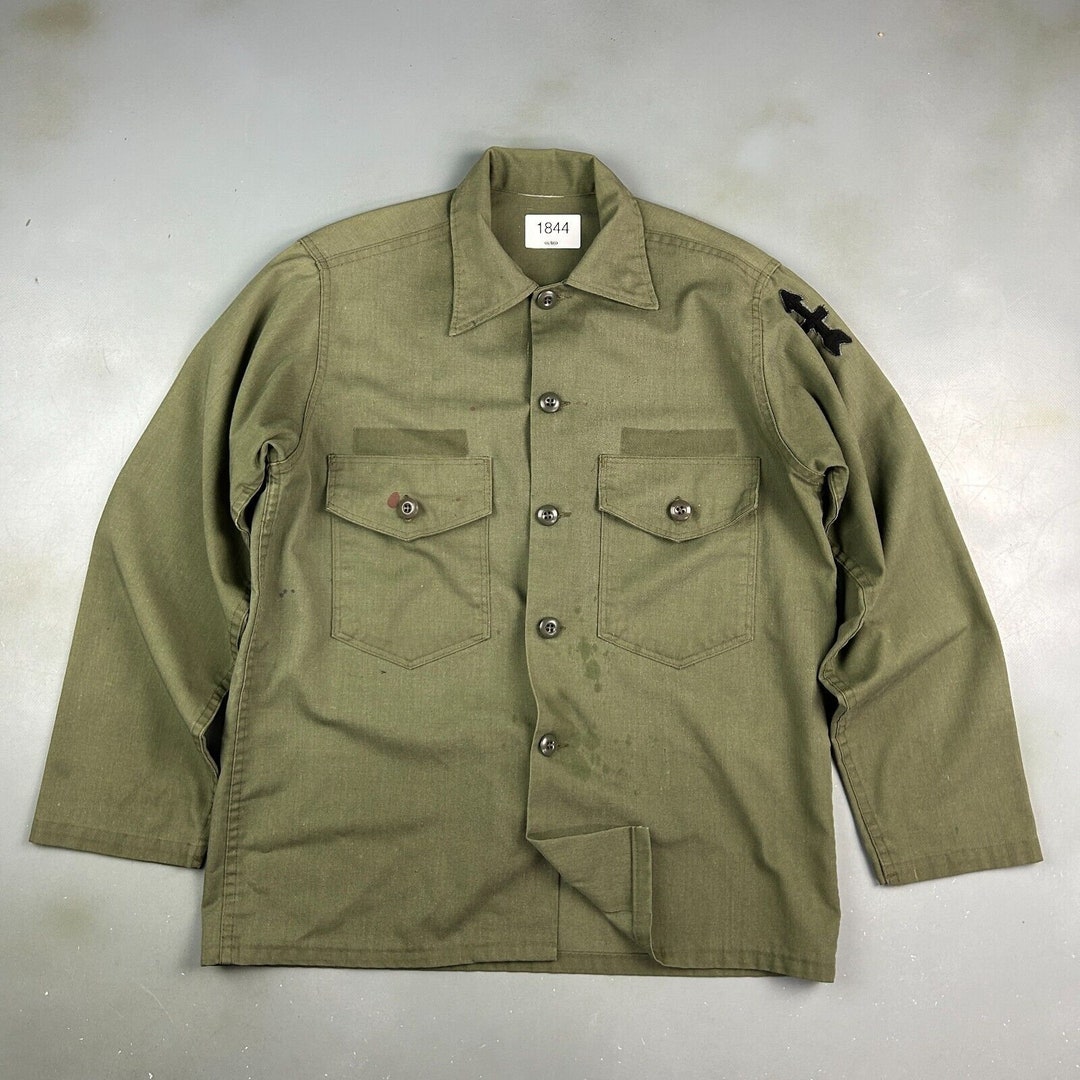 VINTAGE Military Army Faded Green Fatigue OG Button Down Shirt Sz Lrg ...