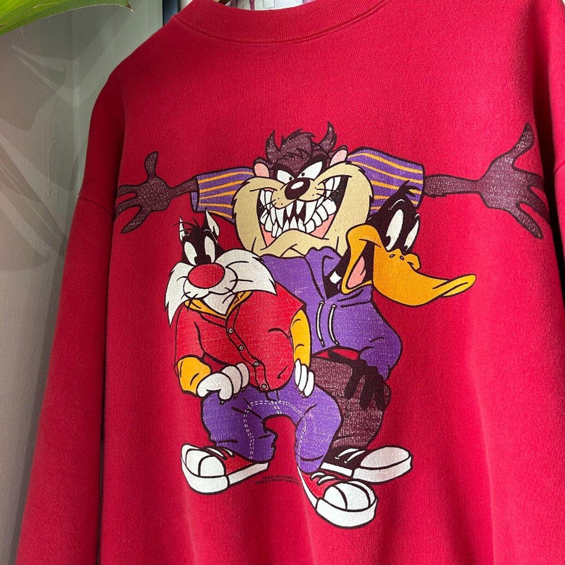 VINTAGE 1993 | TAZ Daffy & Sylvester Warner Bros Cartoon Crew Sweater ...