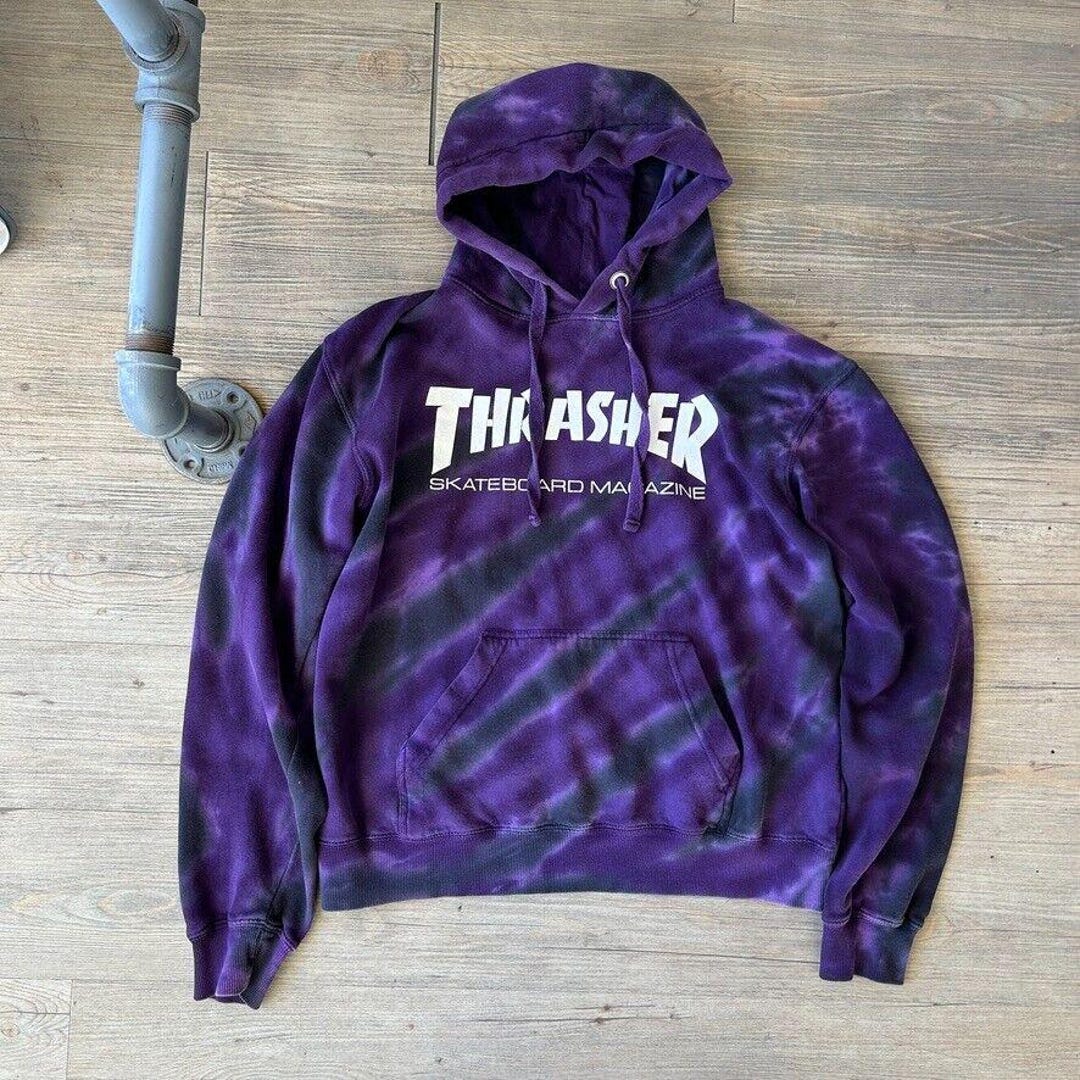 VINTAGE | Thrasher Magazine Purple Tye Dye Hoodie Sweater Sz M - Etsy