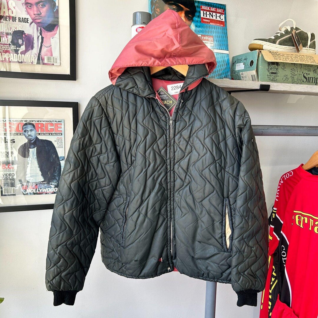 VINTAGE 70s 80s | Blank Sun Fade Black Nylon Liner Bomber Jacket Sz M ...