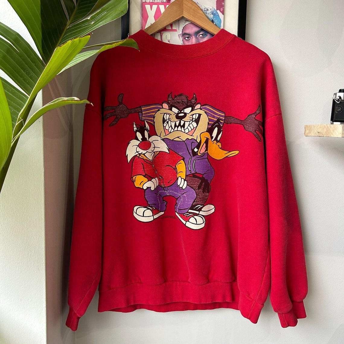 VINTAGE 1993 | TAZ Daffy & Sylvester Warner Bros Cartoon Crew Sweater ...