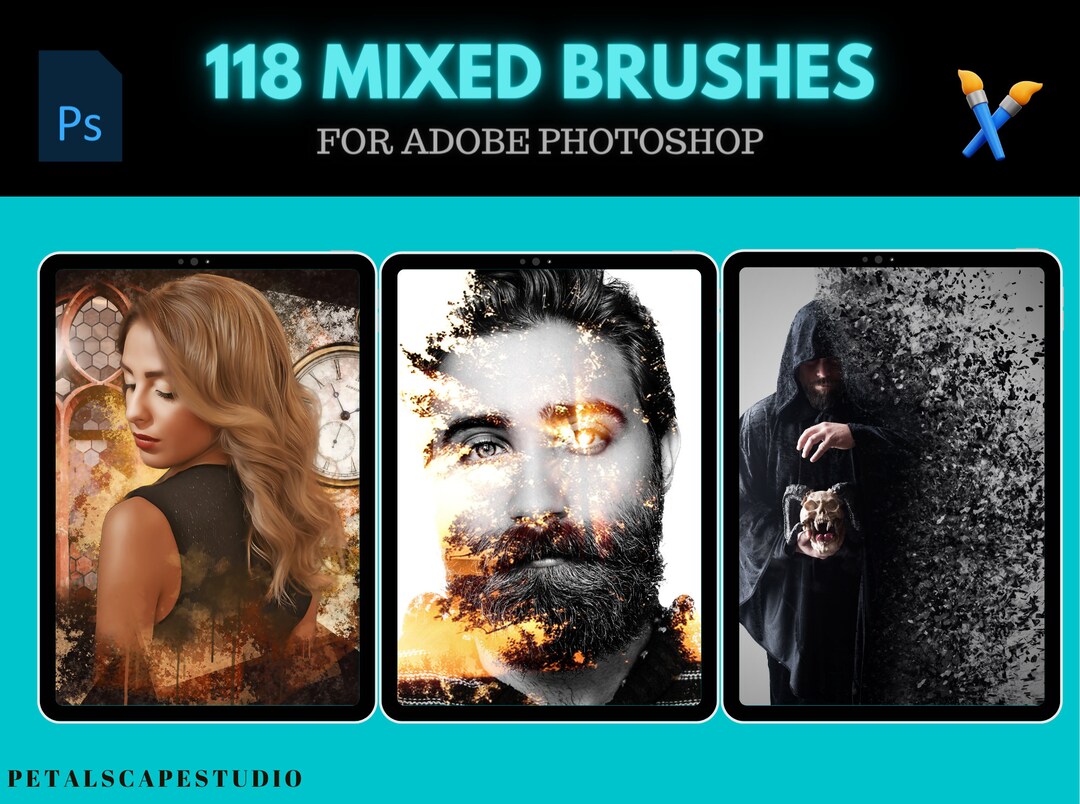 118 Mixed Photoshop Brushes, Texture Photoshop Brushes, Mixed Media ...