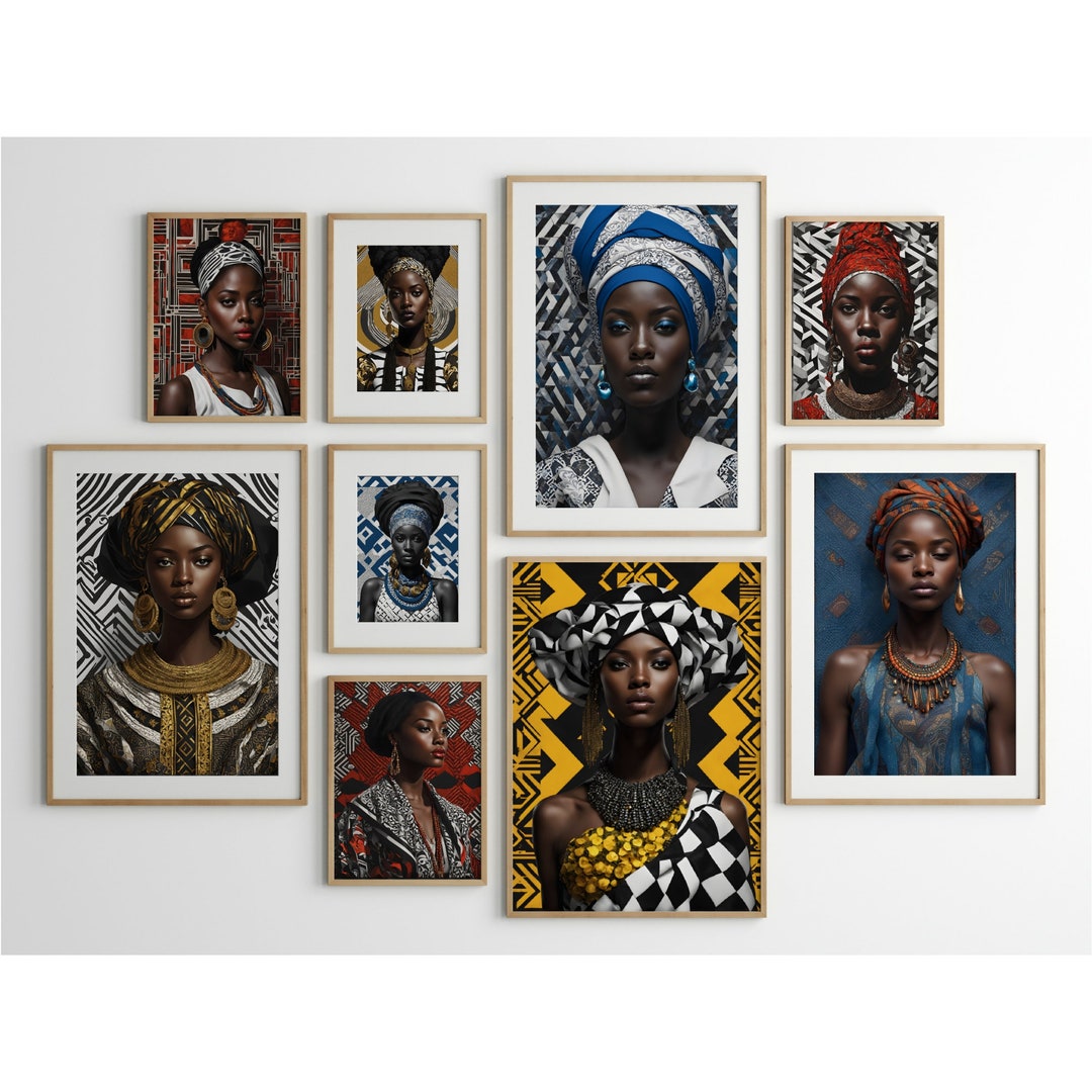 Set of 9 Modern African Art Prints, African Wall Art, Fashion Print ...
