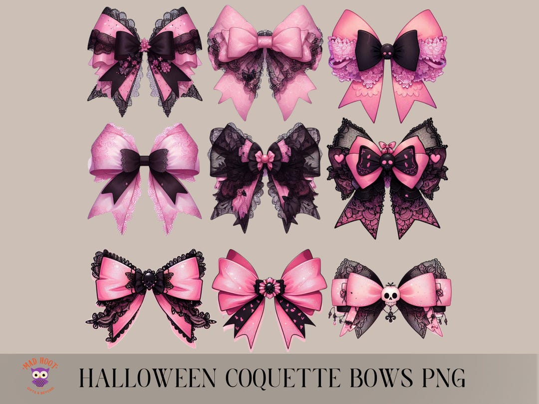 Halloween Pink Coquette Bow Png Trendy Pink Bows Collage Black Pink ...