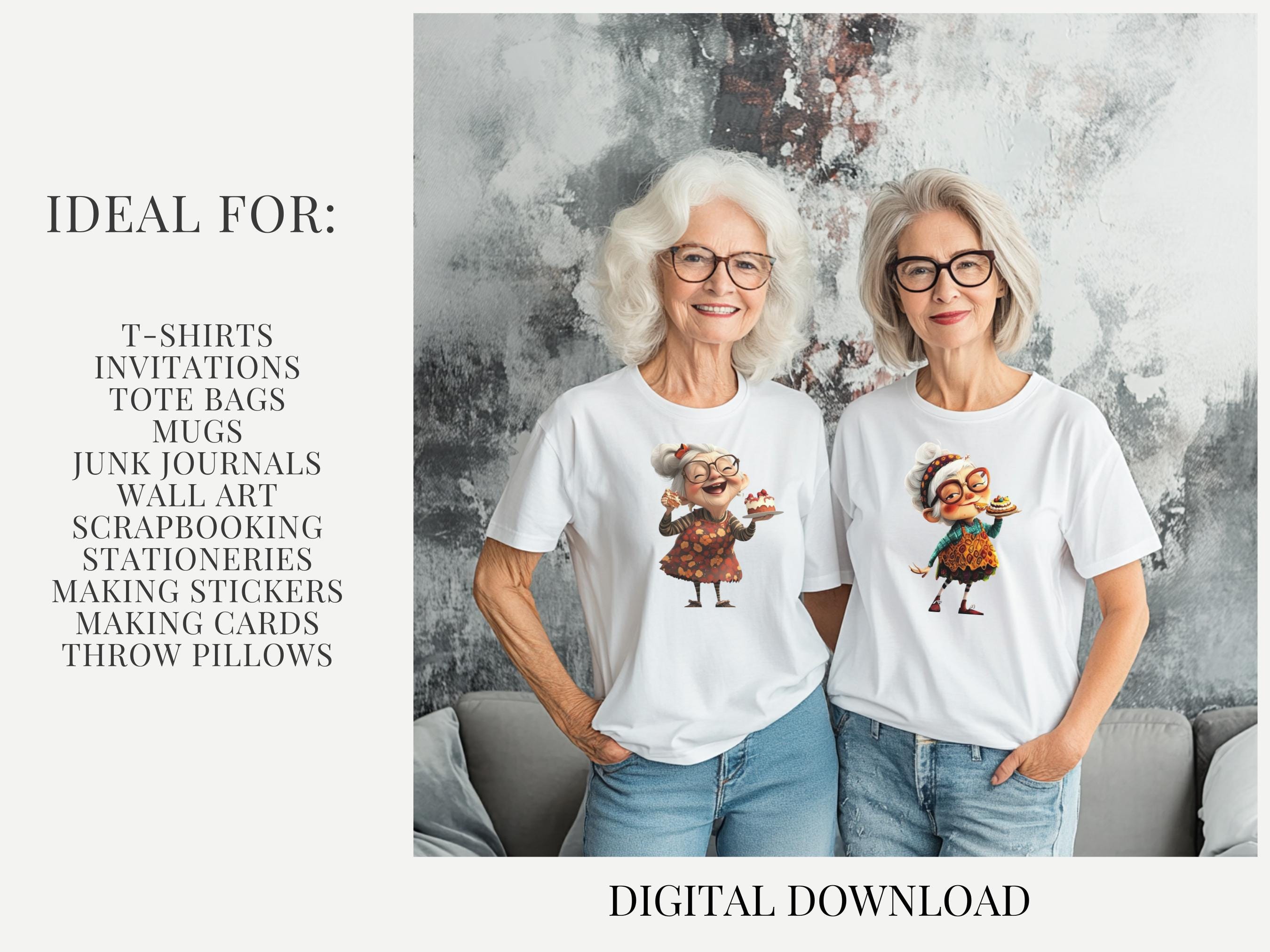 Png Watercolor Cute Old Ladies Food Lovers Eat Clipart Bundle Instant ...